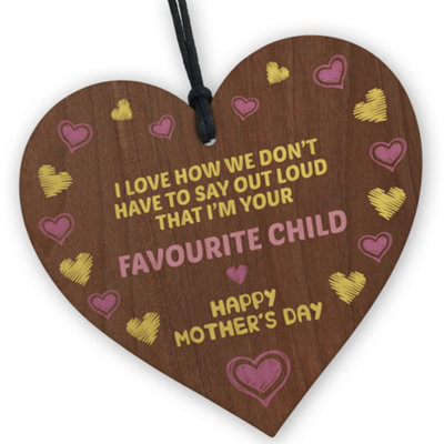 Red Ocean Funny Mothers Day Gift FAVOURITE CHILD Wooden Heart Joke Gift ...