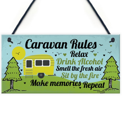 Red Ocean Funny Novelty Caravan Rules Hanging Wall Plaque Home Decor ...