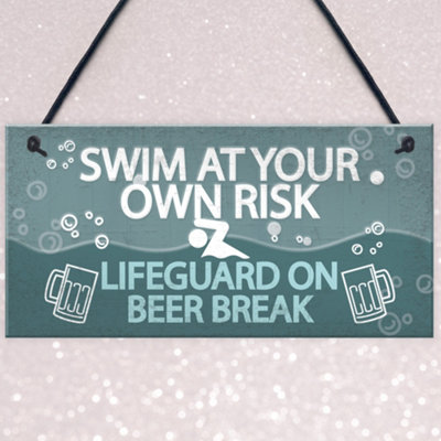 Red Ocean Funny Swim At Own Risk Hot Tub Pool Jacuzzi Hanging Garden ...