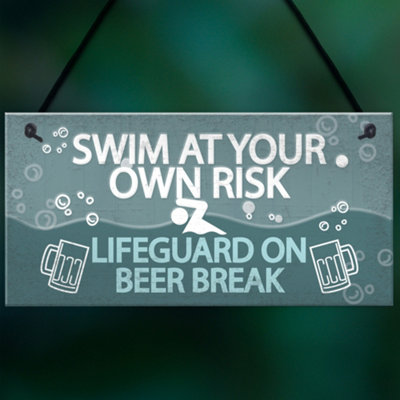 Red Ocean Funny Swim At Own Risk Hot Tub Pool Jacuzzi Hanging Garden ...