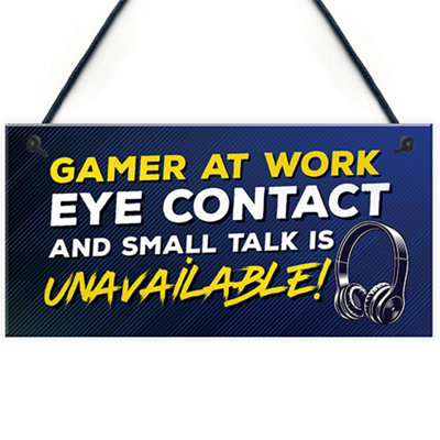 Red Ocean Gamer At Work Funny Gaming Sign For Boys Bedroom, Games Room ...