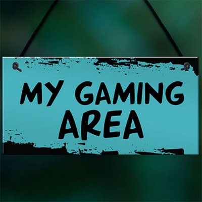 Red Ocean Gaming Area Hanging Games Room Plaque For Boys Bedroom Gamer ...