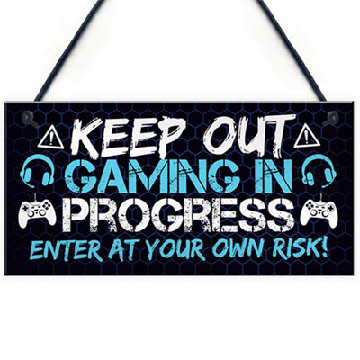 Red Ocean Gaming Door Sign KEEP OUT Funny Gaming Accessories Gamer ...