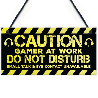 Red Ocean Gaming Funny Caution Bedroom Sign Games Room Gamer Gift For ...