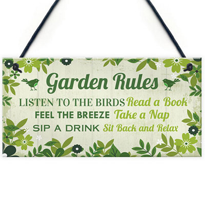 Red Ocean Garden Rules Decor Plaque, Garden Signs And Plaques For ...