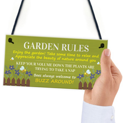Red Ocean Garden Rules Sign for Outdoor Decor Cute and Funny Garden ...