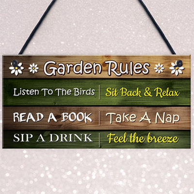 Red Ocean Garden Rules Sign - Funny Garden Signs and Plaques - Novelty ...