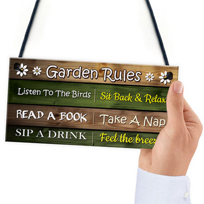 Red Ocean Garden Rules Sign - Funny Garden Signs and Plaques - Novelty ...