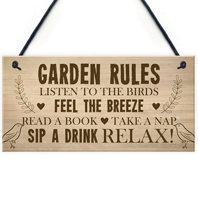 Red Ocean Garden Rules Sign Hanging Door Wall Plaque Outdoor Plaques ...