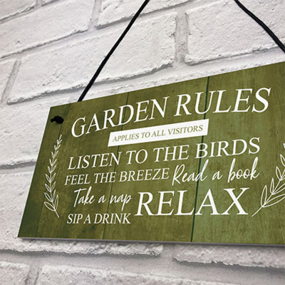 Red Ocean Garden Rules Sign Hanging Wall Shed Summer House Sign Rustic ...