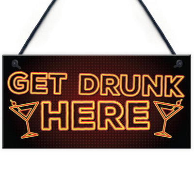 Red Ocean GET DRUNK HERE Funny Home Bar Sign Man Cave Kitchen Wall ...