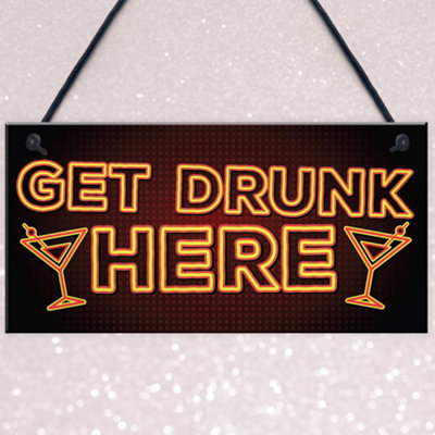 Red Ocean GET DRUNK HERE Funny Home Bar Sign Man Cave Kitchen Wall ...