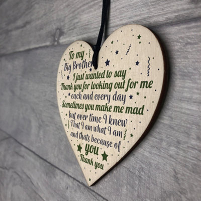Red Ocean Gifts For Brother Wooden Heart Thank You Birthday Christmas ...