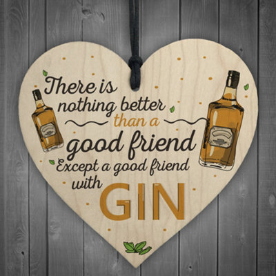 Red Ocean Good Friend With Gin Novelty Wooden Hanging Heart Plaque ...