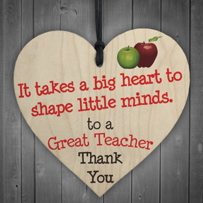 Red Ocean Great Teacher Big Heart Wooden Hanging Heart Thank You Plaque ...