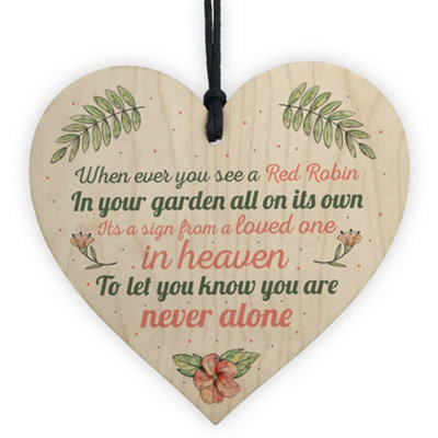 Red Ocean Handmade Robin Memorial Bereavement Garden Wooden Heart Sign ...