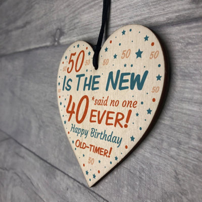 Red Ocean Happy 50th Birthday Wooden Hanging Heart Sign Novelty 50th ...