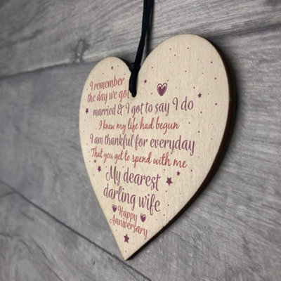 Red Ocean Happy Anniversary 1st Wedding Anniversary Gift Wooden Heart ...