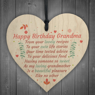 Red Ocean Happy Birthday Grandma Wooden Heart Gran Nan Special Card ...
