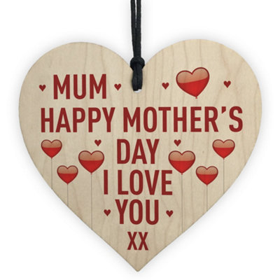 Red Ocean Happy Mothers Day Gift For Mum Novelty Wooden Heart Mum ...