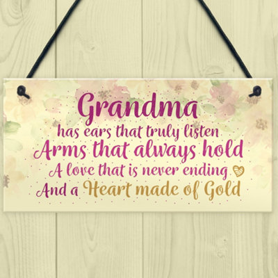 Red Ocean Heart Of Gold Grandparent Grandma Gran Nan Plaques Floral ...