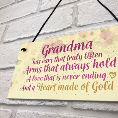 Red Ocean Heart Of Gold Grandparent Grandma Gran Nan Plaques Floral ...