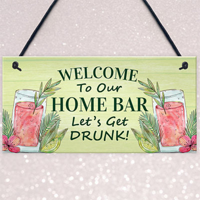 Red Ocean Home Bar Welcome Sign - Hanging Cocktail Bar Signs - Garden ...