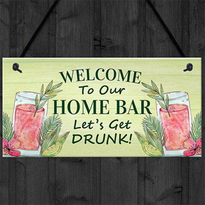 Red Ocean Home Bar Welcome Sign - Hanging Cocktail Bar Signs - Garden ...