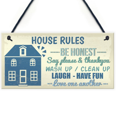 Red Ocean House Rules Cute First Home New House Gifts Home Decor Plaque ...