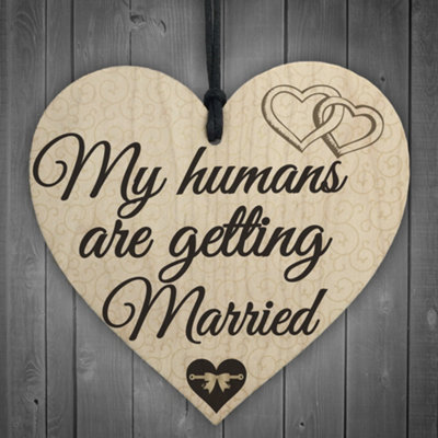 Red Ocean Humans Getting Married Dog Engagement Wedding Hanging Plaque ...