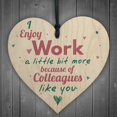 Red Ocean I Enjoy Work Wooden Hanging Heart Plaque Work Friendship FRIEND Colleague Sign Thank ...