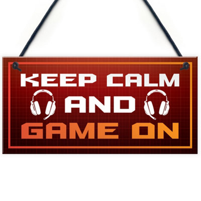 Red Ocean Keep Calm Game On Novelty Gaming Sign Games Room Decor Gift ...