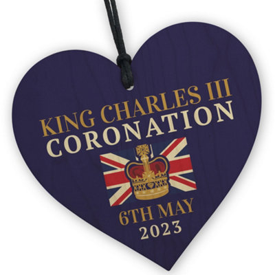 Red Ocean King Charles III Coronation Celebration Hanging Wooden Heart ...