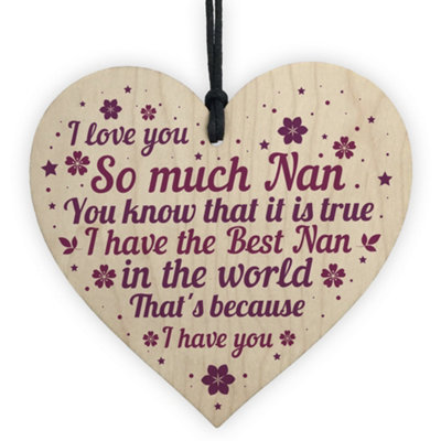 Red Ocean Love You Nan Gift For Christmas Birthday Wooden Heart ...