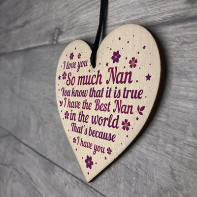 Red Ocean Love You Nan Gift For Christmas Birthday Wooden Heart ...