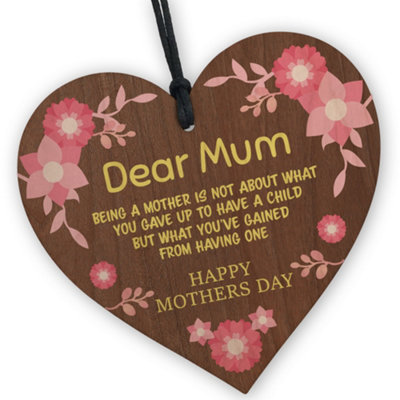 Red Ocean Mothers Day Gift Hanging Sign For Mum Wooden Heart Cute Quote ...