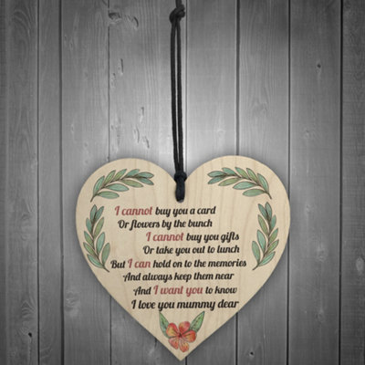 Red Ocean Mum Memorial Poem Wooden Hanging Heart Sign Mothers Day Gifts ...