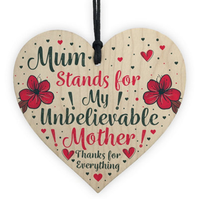 Red Ocean Mum Mother Gifts From A Daughter Or A Son Wooden Heart Sign ...