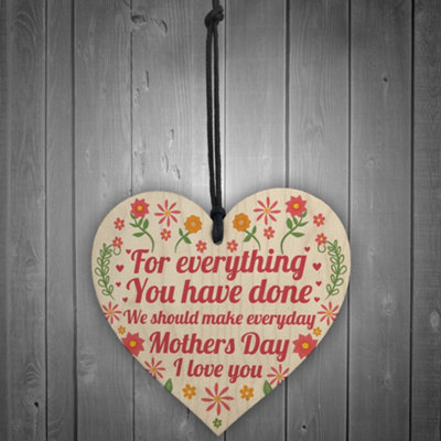 Red Ocean Mum Mothers Day I Love You Handmade Wooden Hanging Heart Sign ...