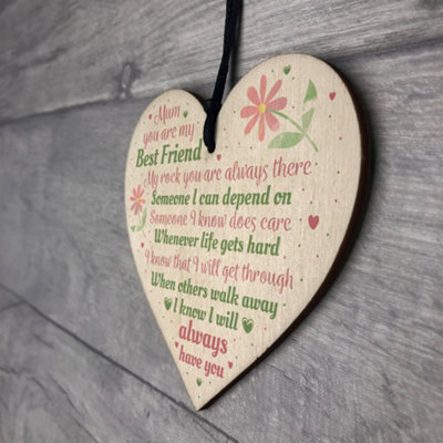 Red Ocean Mum Mumy Best Friend Friends Plaque Wooden Heart Birthday ...