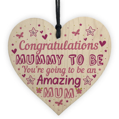 Red Ocean Mummy To Be Sign Baby Shower Mum Gift Wooden Heart New Baby ...