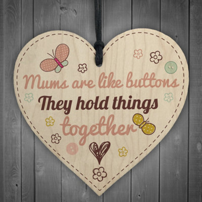 Red Ocean Mums Are Like Buttons Mum Mummy Mother Gift Wooden Hanging ...