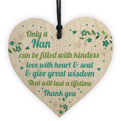 Red Ocean Nan Gift Thank You Wooden Heart Plaque Gift For Nan Birthday ...