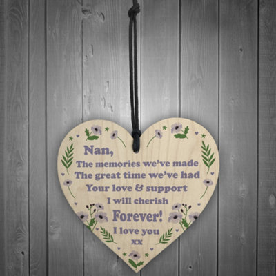 Red Ocean Nan Love Gifts Wooden Heart Sign Gift For Nan Mothers Day ...