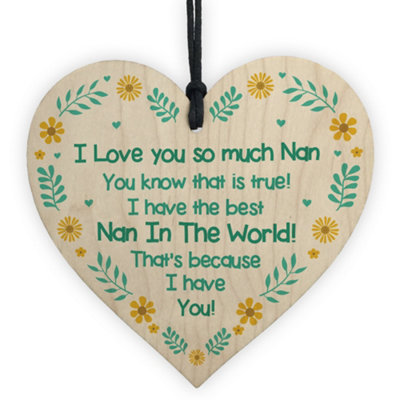 Red Ocean Nan Love You Gifts Wood Heart Mothers Day or Birthday Gift ...