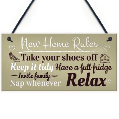 Red Ocean New House Rules Novelty Wall Plaque Shabby Chic Home Decor ...
