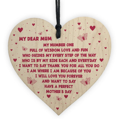 Red Ocean Novelty Mothers Day Gifts For Mum Wooden Heart Keepsake Gift ...