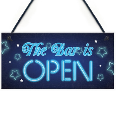 Red Ocean Novelty The Bar Is Open Hanging Plaque Home Bar Man Cave ...