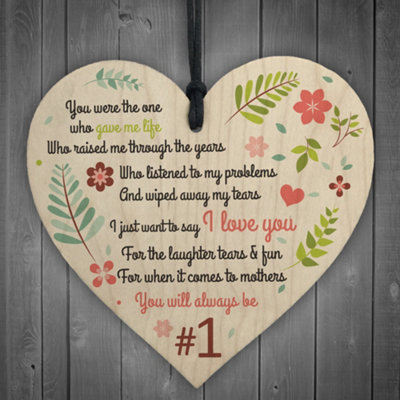 Red Ocean Number One Mother Wooden Hanging Heart Mothers Day Gifts Sign ...