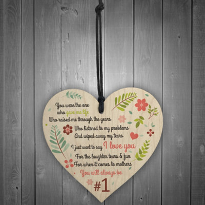 Red Ocean Number One Mother Wooden Hanging Heart Mothers Day Gifts Sign ...